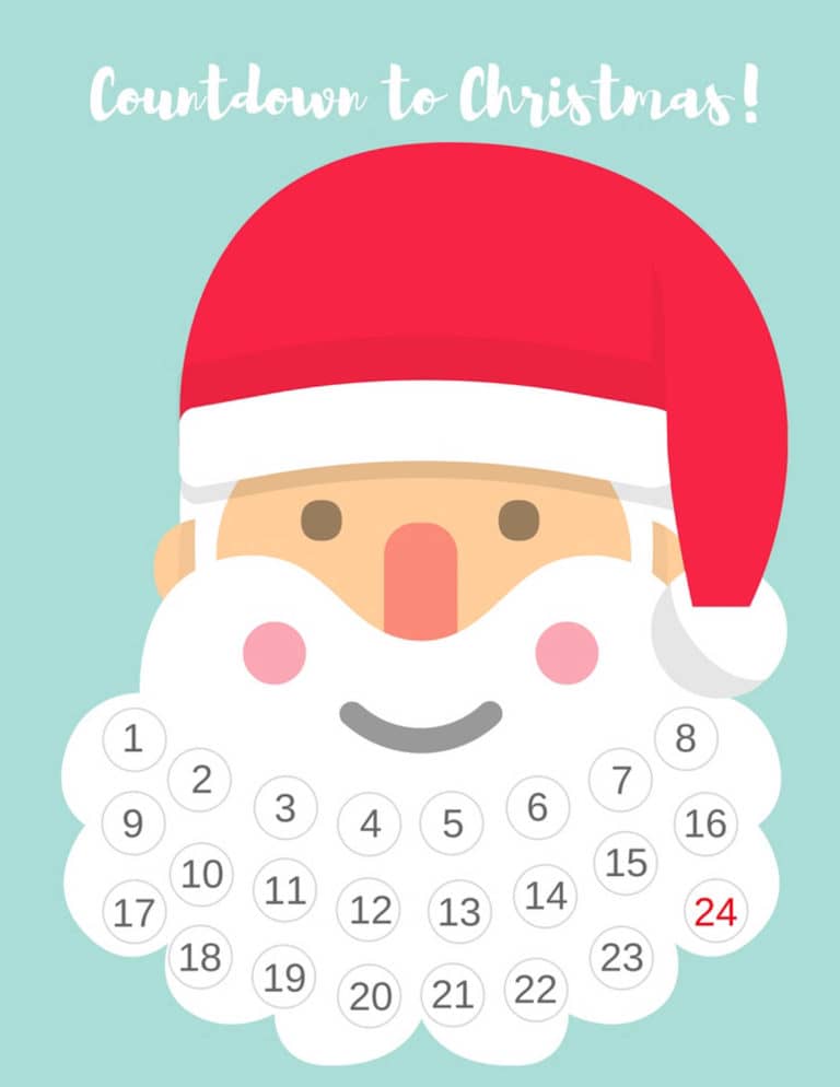 Free Printable Santa Beard Advent Calendar | DIY Countdown to Christmas ...