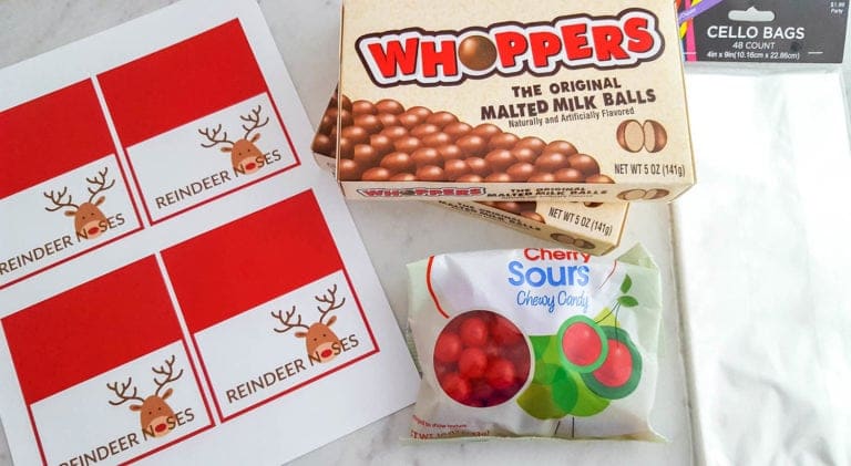 DIY Reindeer Noses Treat Bags with Free Printable Labels