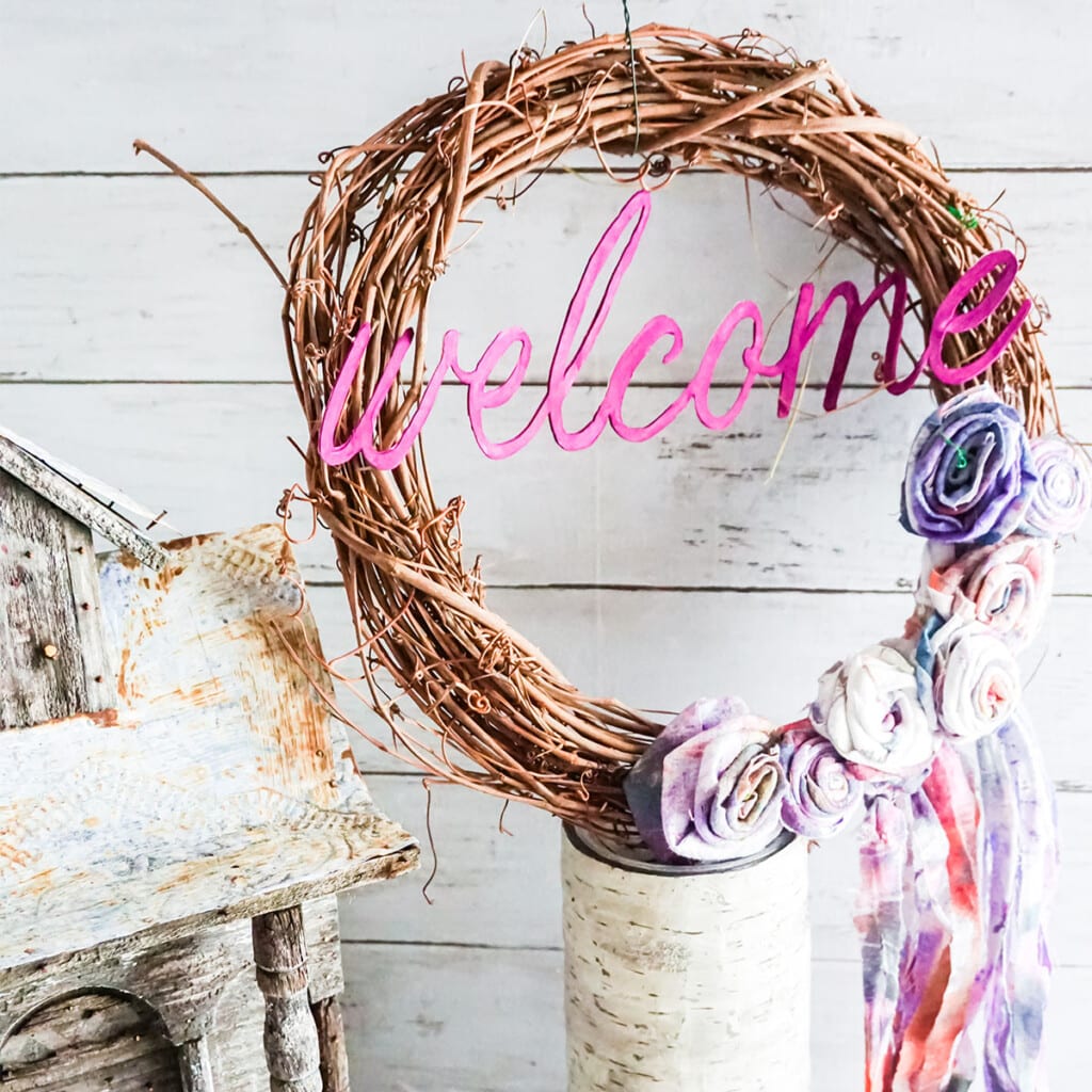 Tie-Dye Welcome Grapevine Wreath Cricut Craft