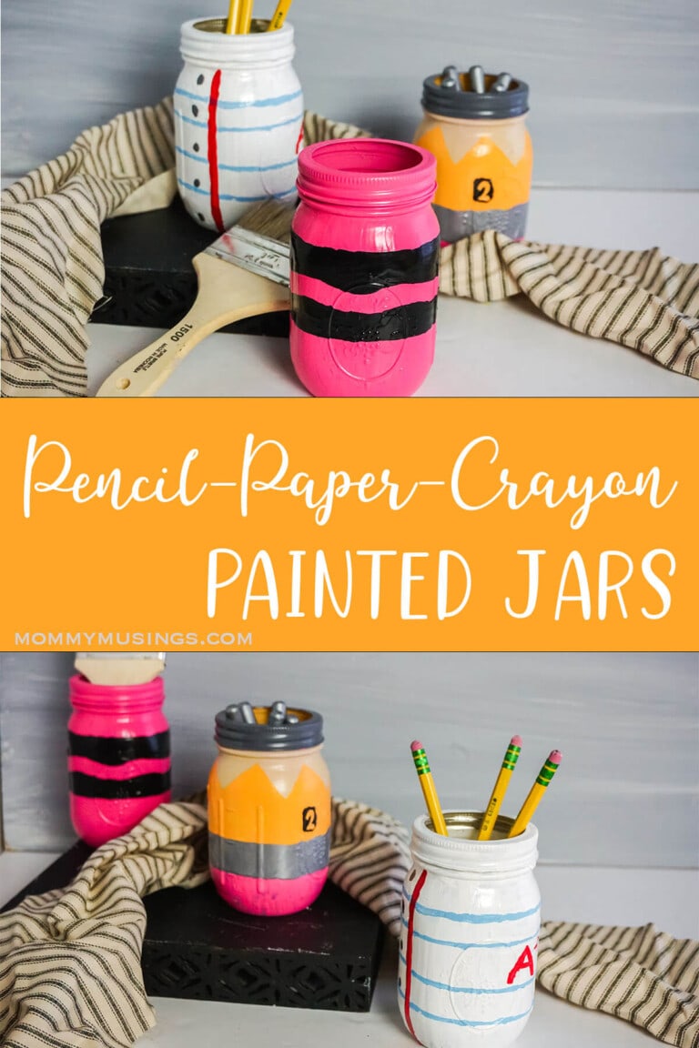 Pencil Paper and Crayon Painted Mason Jars