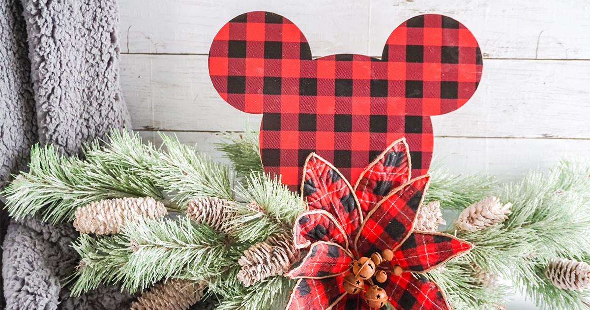 Mickey Silhouette Buffalo Check Centerpiece or Mantle Decor